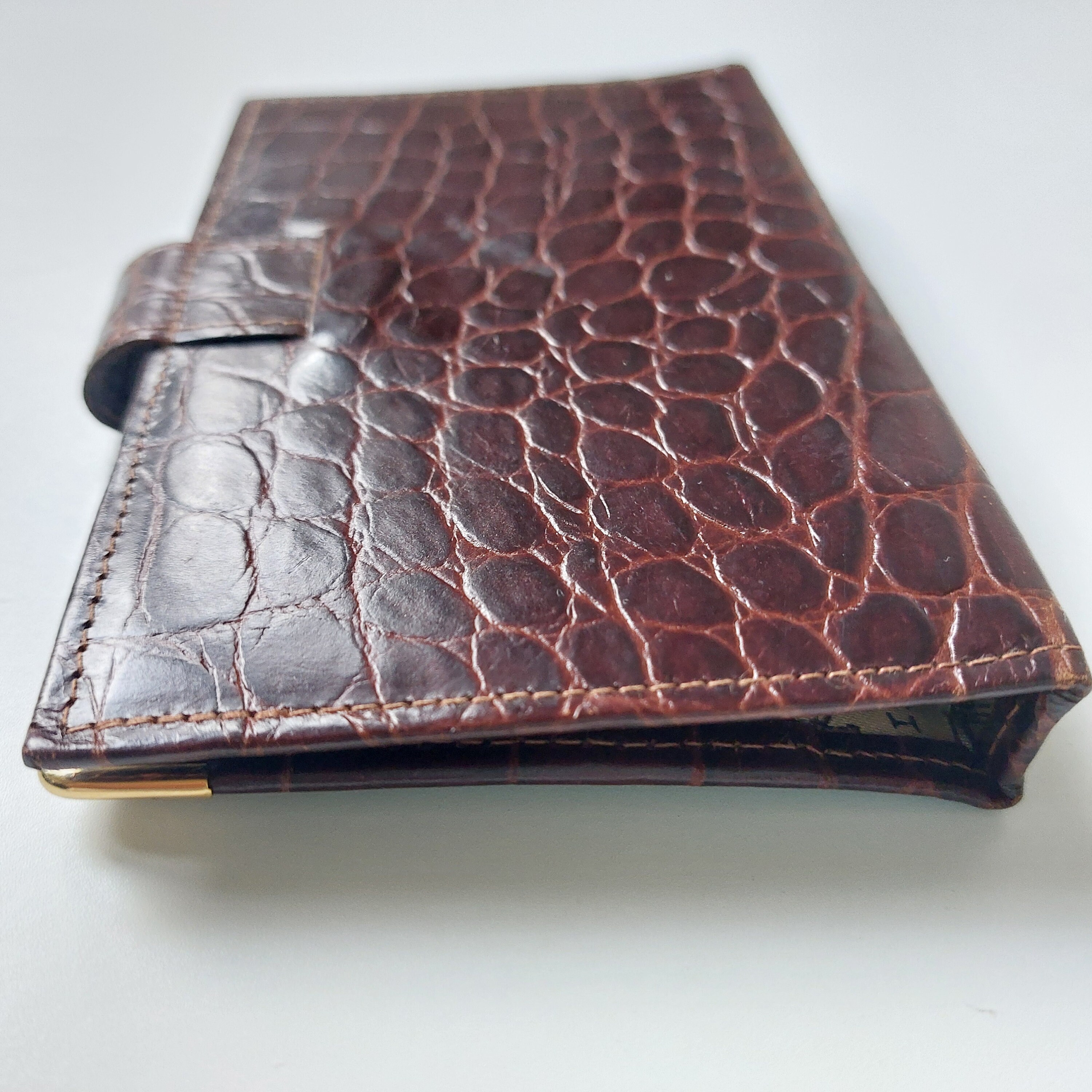 VTG Croc Embossed Leather Koloman Handler 7-ring Pocket Organizer ...