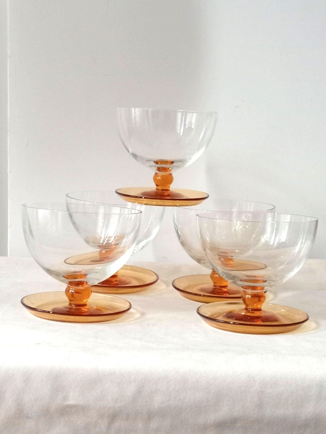 Vintage Sundae Dessert Bowls Clear Glass Amber Stem Set of 5 - Etsy