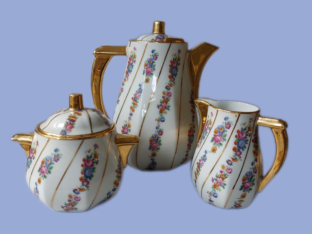 Art Deco Frugier Limoges Porcelain Floral Motif Breakfast Set, Pot ...