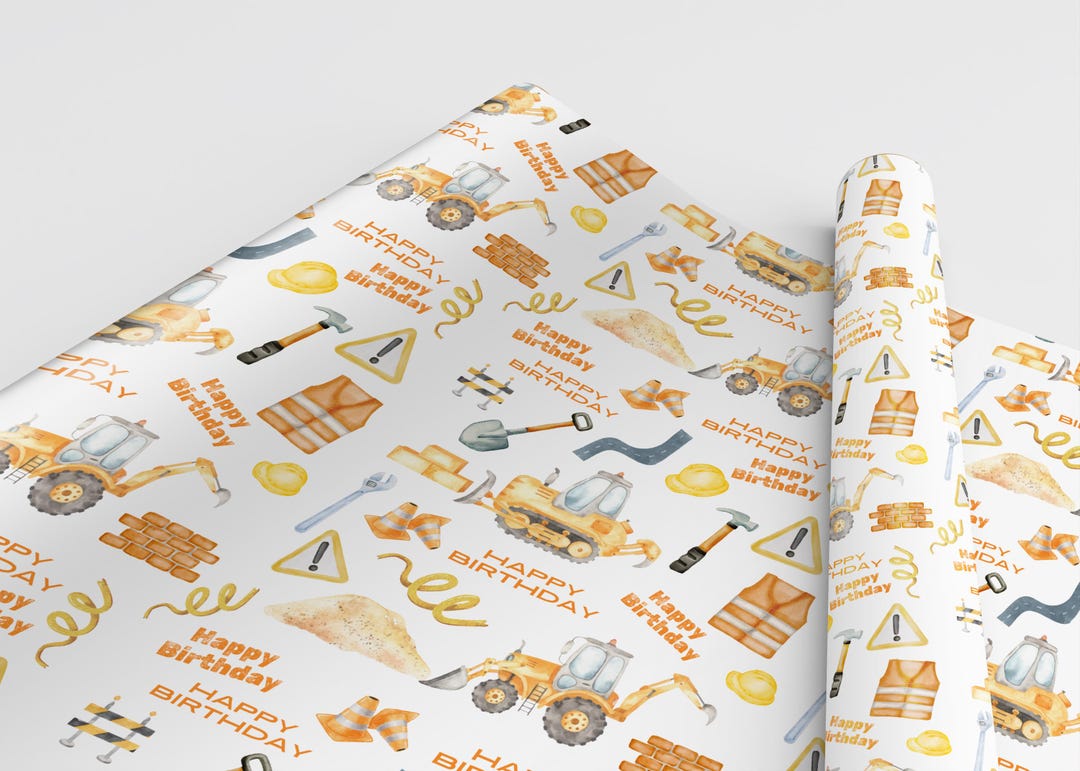 Construction Wrapping Paper - Construction Gift Wrap, Birthday Present ...