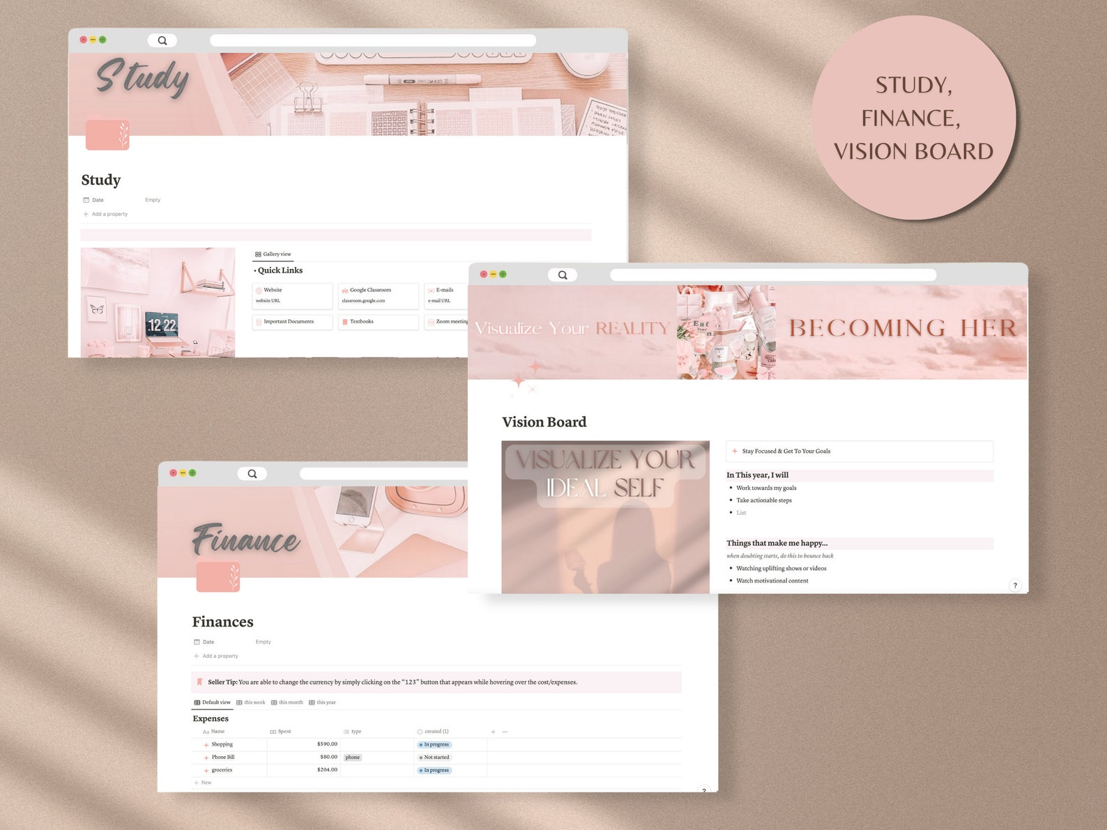 PLR That Girl Notion Template, 2024 Aesthetic Planner, All in One ...