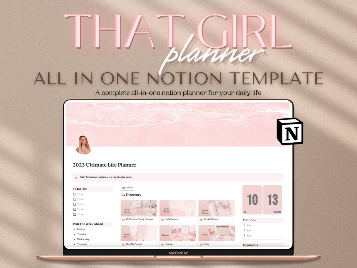 PLR That Girl Notion Template, 2024 Aesthetic Planner, All in One ...