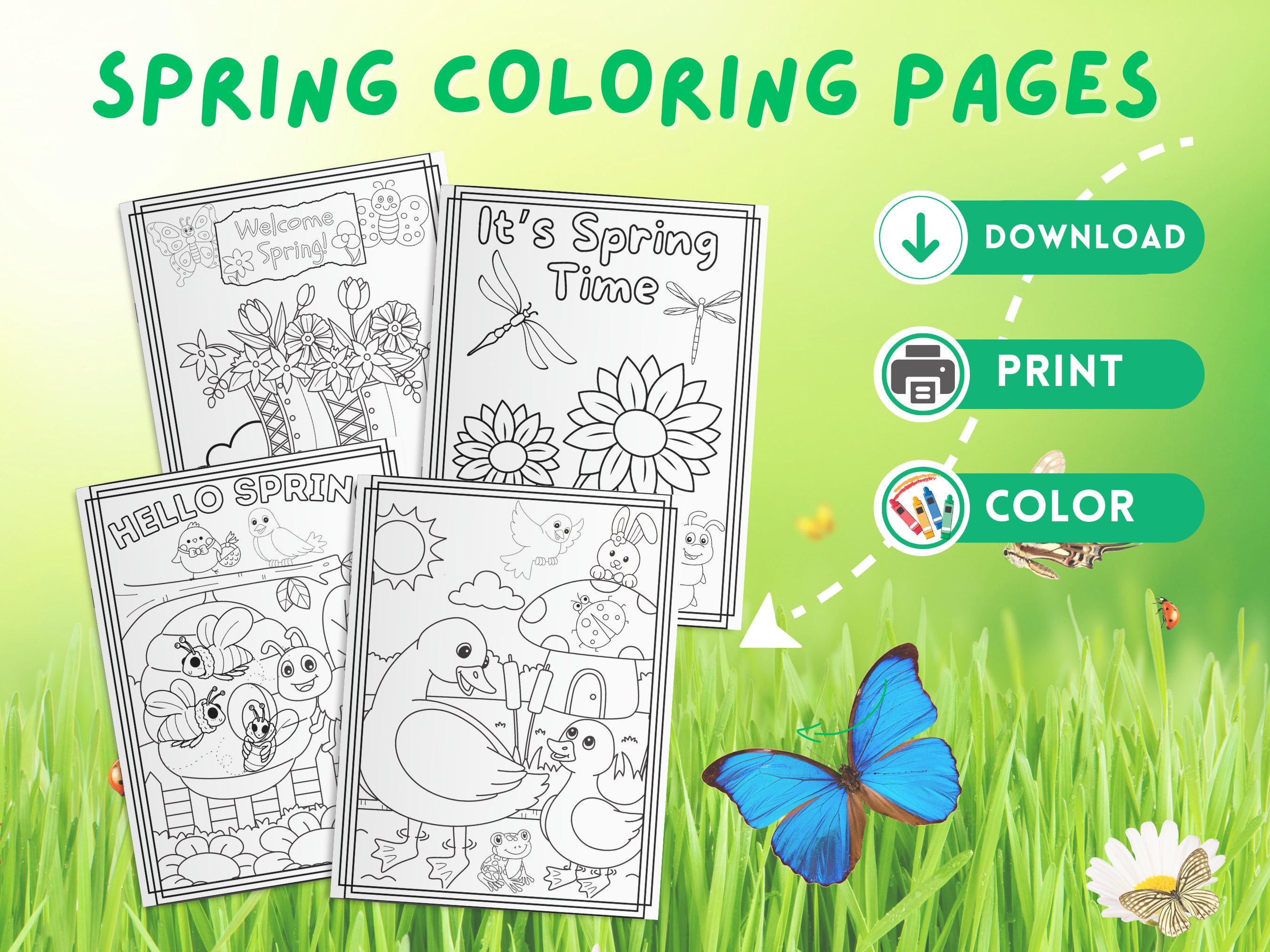 Kids Spring Coloring Pages Coloring Book for Kids Digital Download - Etsy