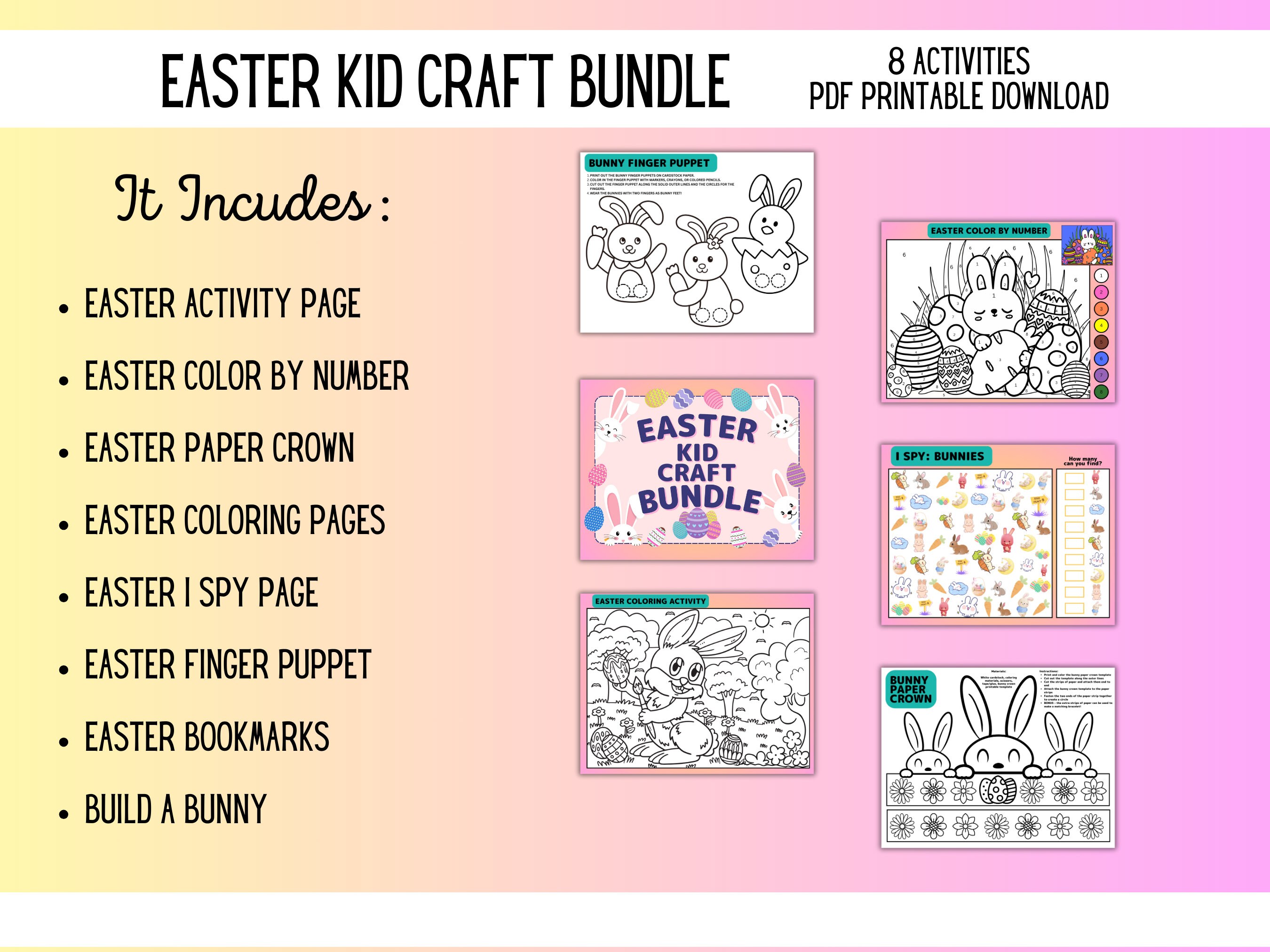 Easter Kid Craft Bundle Color by Number Easter Paper Crown Coloring ...