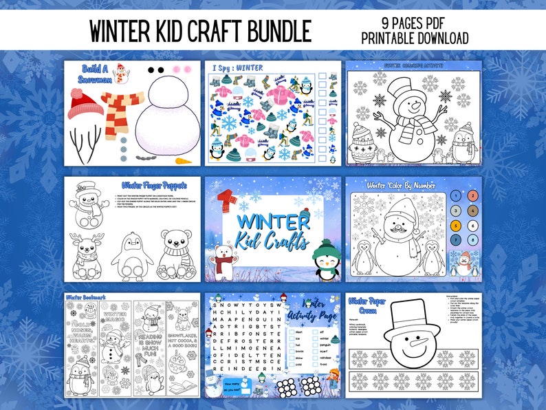 Winter Kid Craft Bundle Kids Coloring Pages Kids Activity Pages Color ...