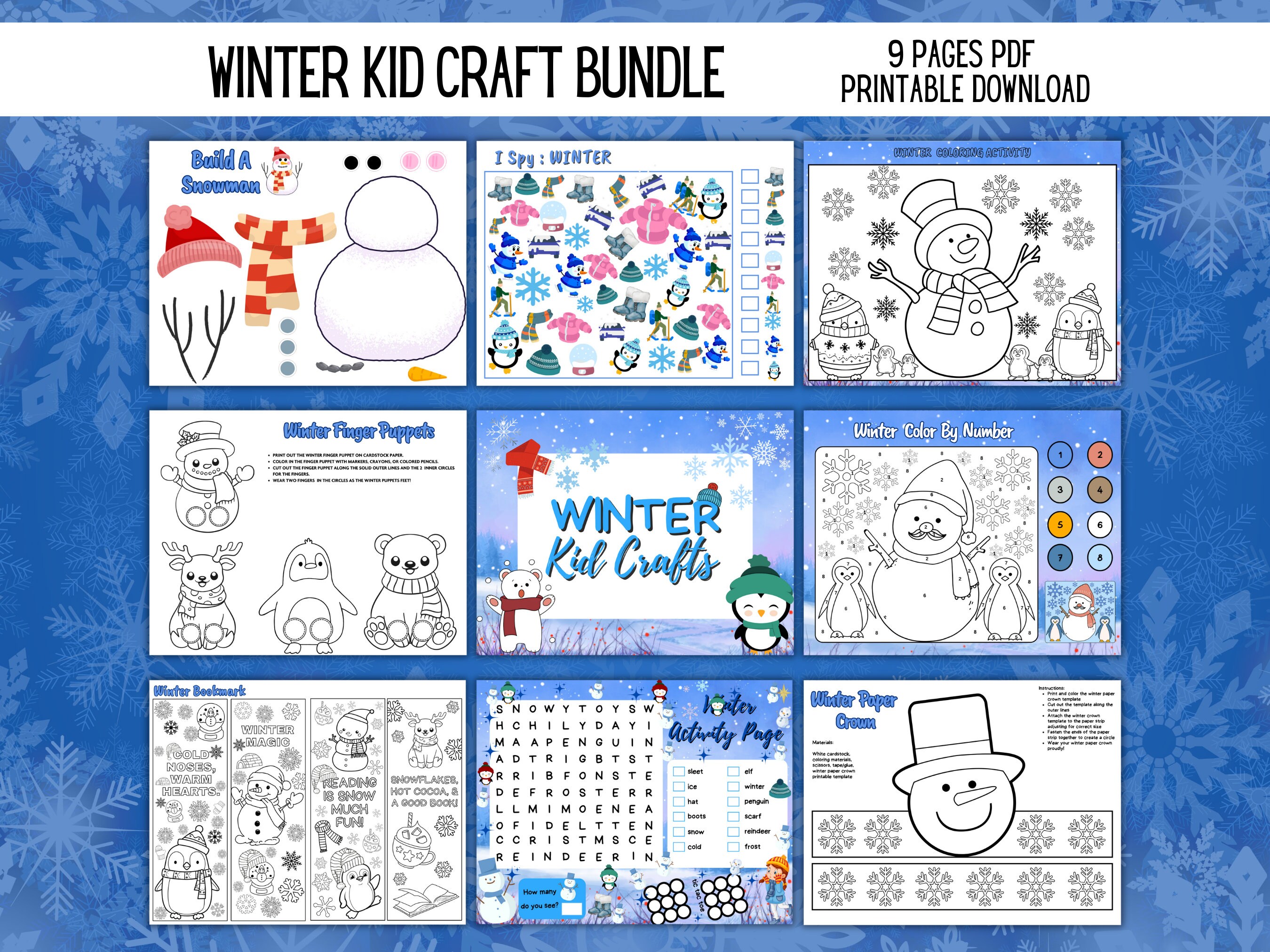 Winter Kid Craft Bundle Kids Coloring Pages Kids Activity Pages Color ...