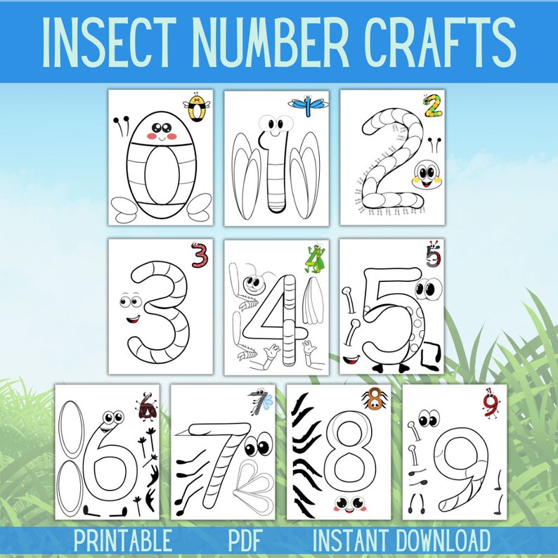 Insects Number Crafts Kids Coloring Pages Coloring Book DIY Crafts - Etsy