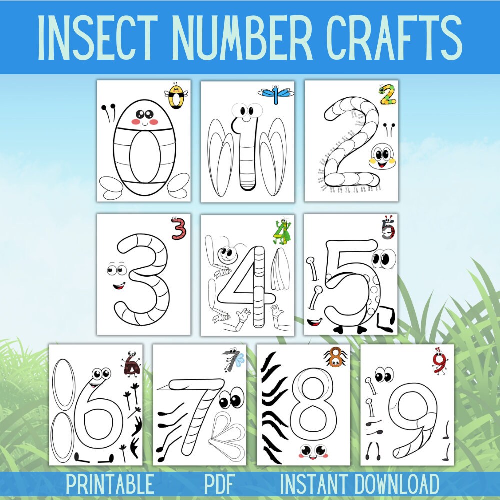 Insects Number Crafts Kids Coloring Pages Coloring Book DIY Crafts - Etsy