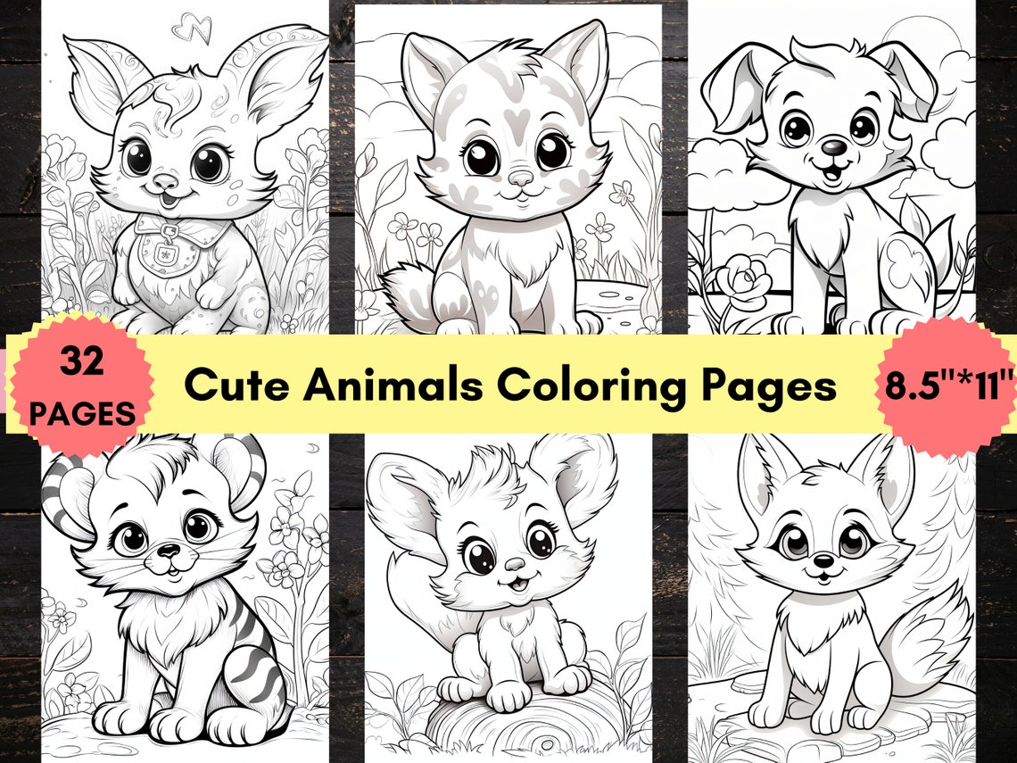 32 Adorable Cute Animals Coloring Pages for Kids | Digital Download ...