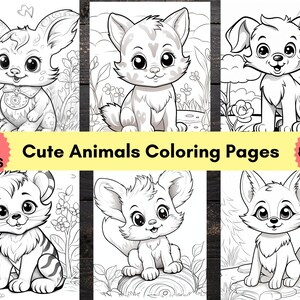 32 Adorable Cute Animals Coloring Pages for Kids | Digital Download ...