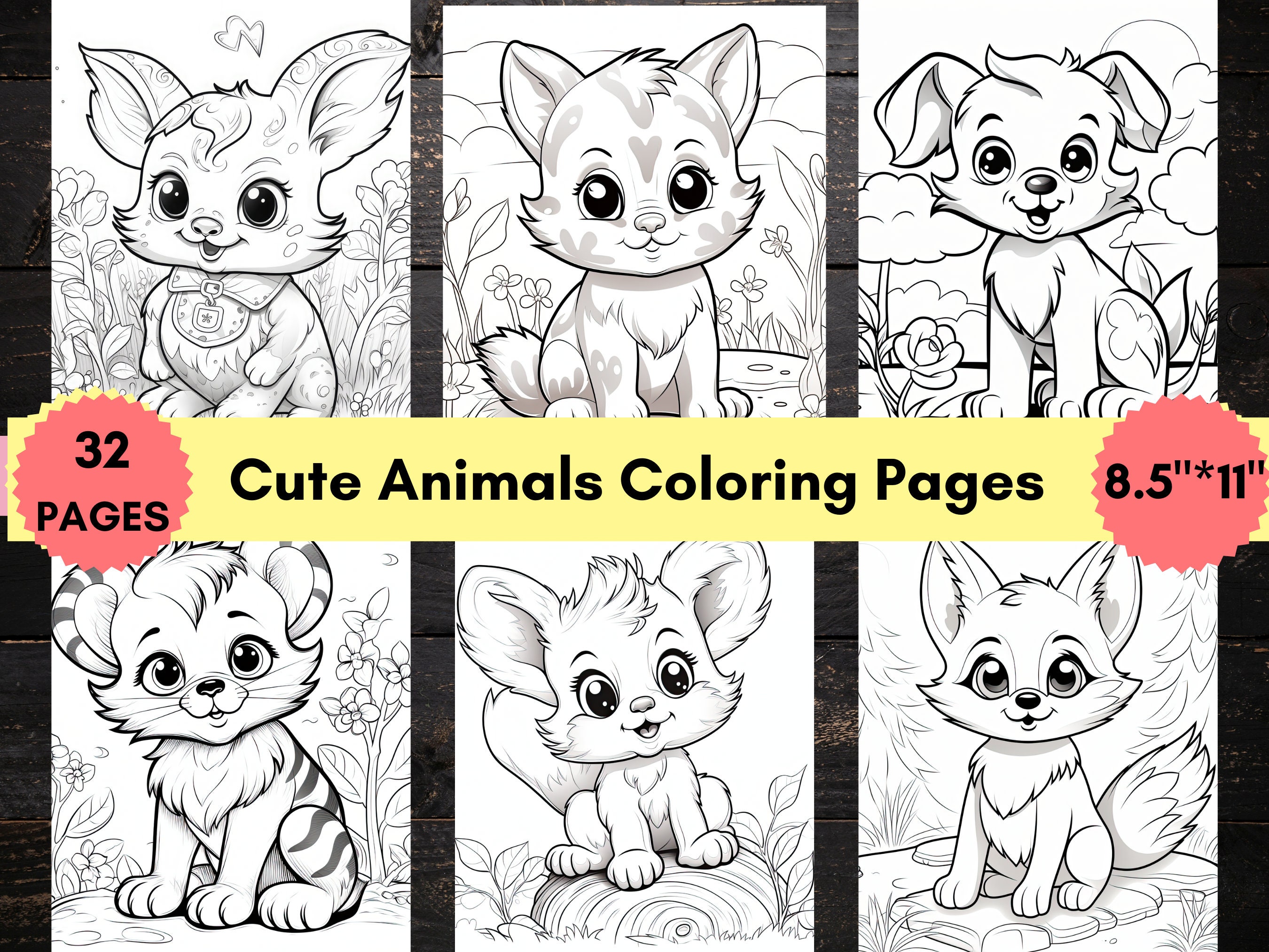 32 Adorable Cute Animals Coloring Pages for Kids | Digital Download ...