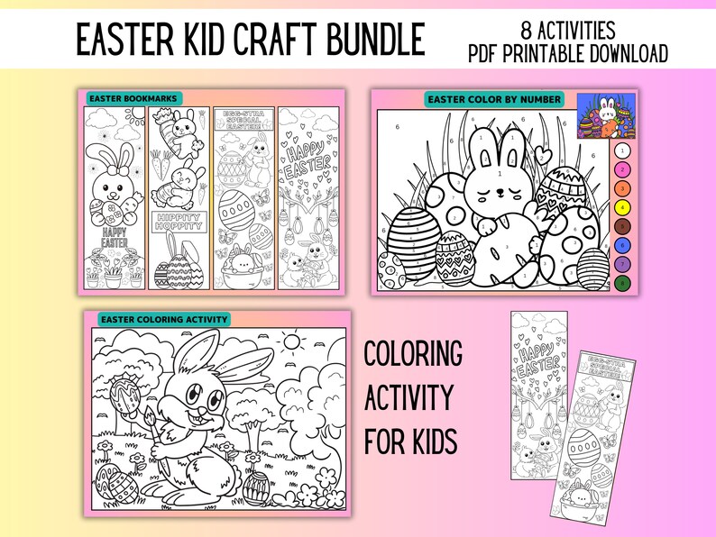 Easter Kid Craft Bundle Color by Number Easter Paper Crown Coloring ...