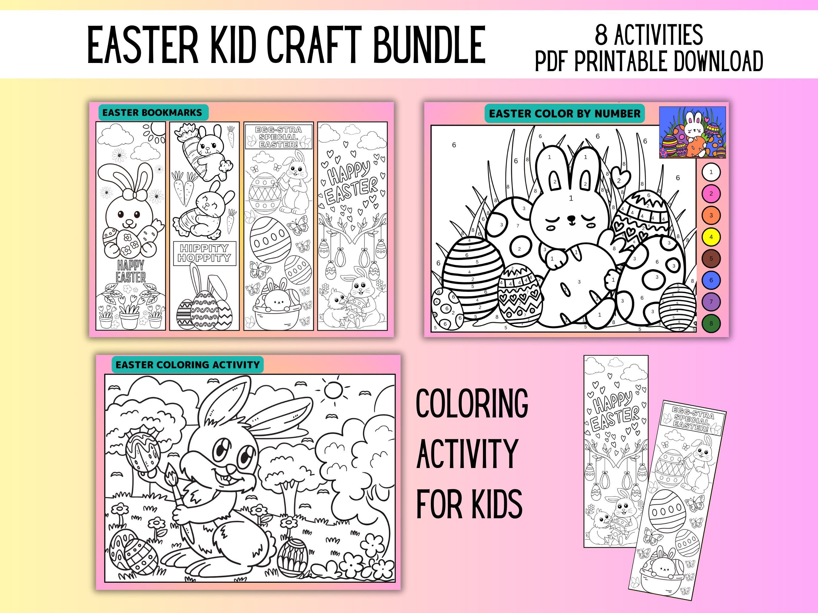 Easter Kid Craft Bundle Color by Number Easter Paper Crown Coloring ...