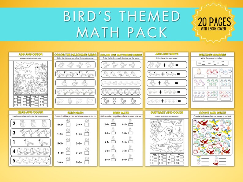 Bird Themed Math Workbook Kids Math Worksheet Printable Math Worksheet ...