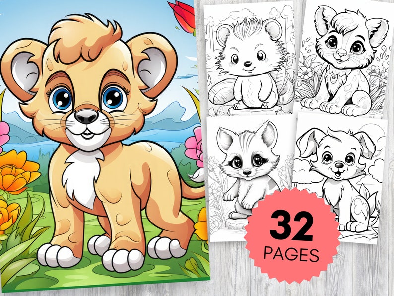 32 Adorable Cute Animals Coloring Pages for Kids | Digital Download ...