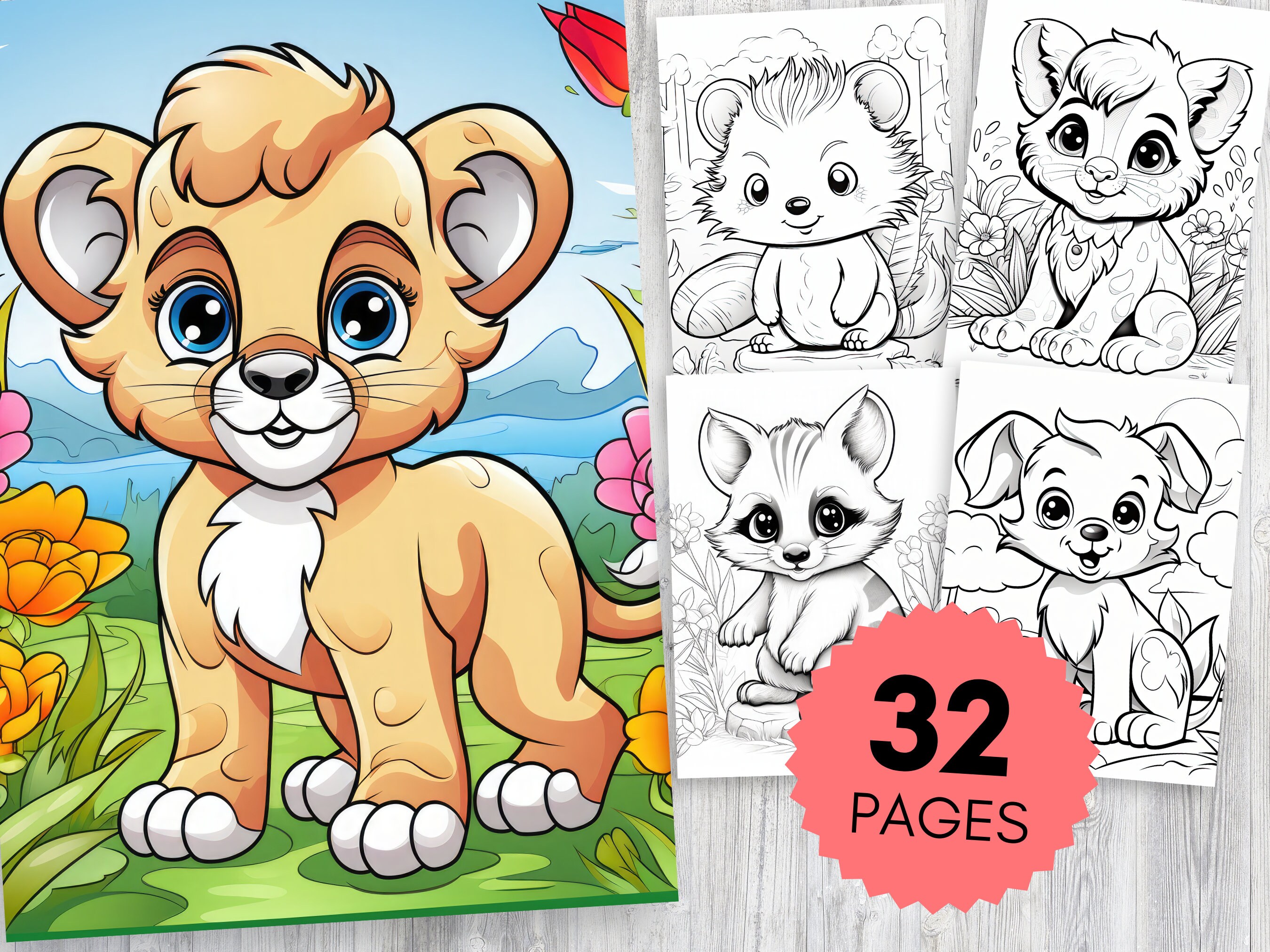 32 Adorable Cute Animals Coloring Pages for Kids | Digital Download ...