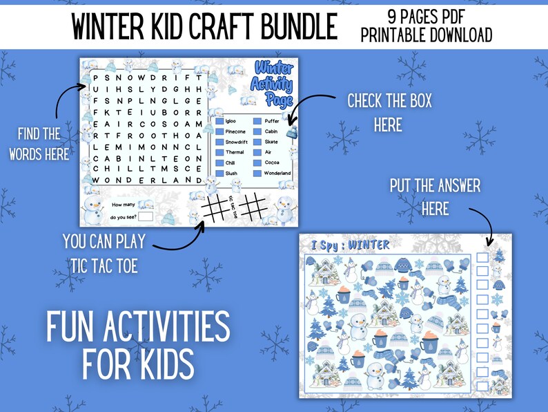 Winter Kid Craft Bundle Kids Coloring Pages Kids Activity Pages Color ...