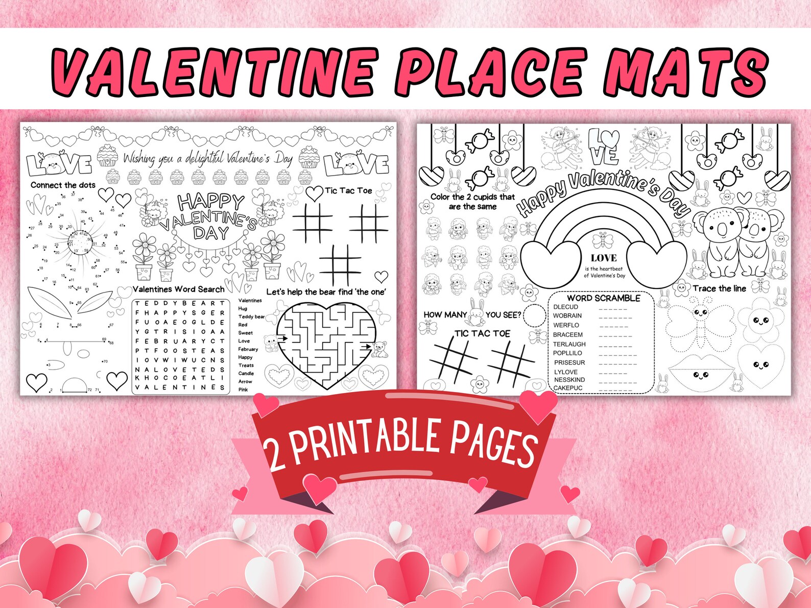 Set of 2 Valentine's Day Placemats for Kids Keep Little Ones Happy and ...