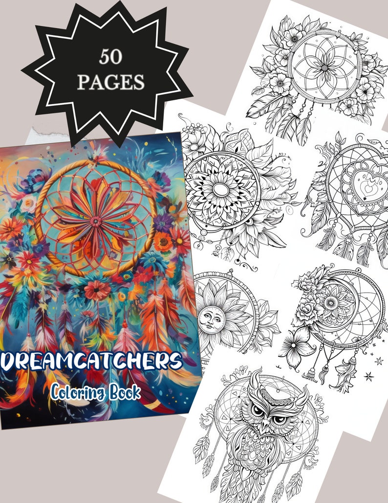 Dreamcatchers Coloring Pages for Adults and Teenagers. 50 Coloring ...
