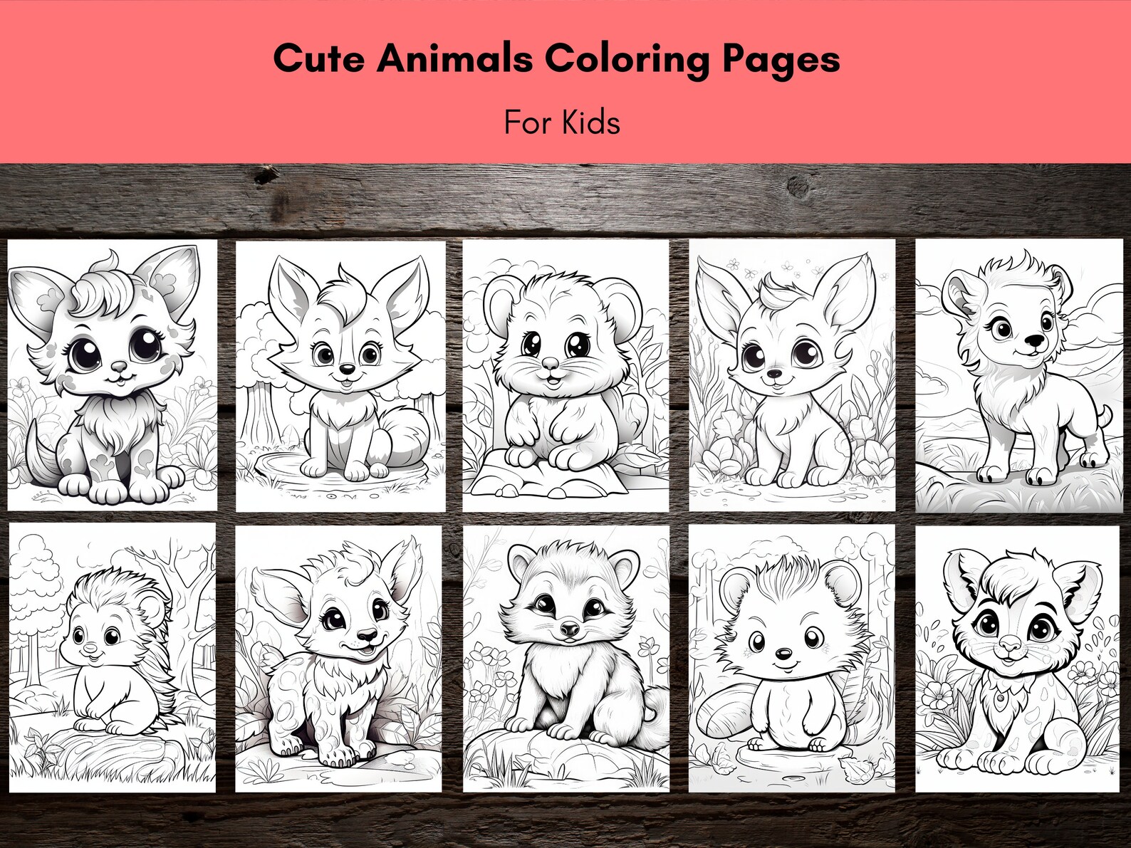 32 Adorable Cute Animals Coloring Pages for Kids | Digital Download ...