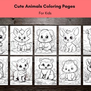 32 Adorable Cute Animals Coloring Pages for Kids | Digital Download ...