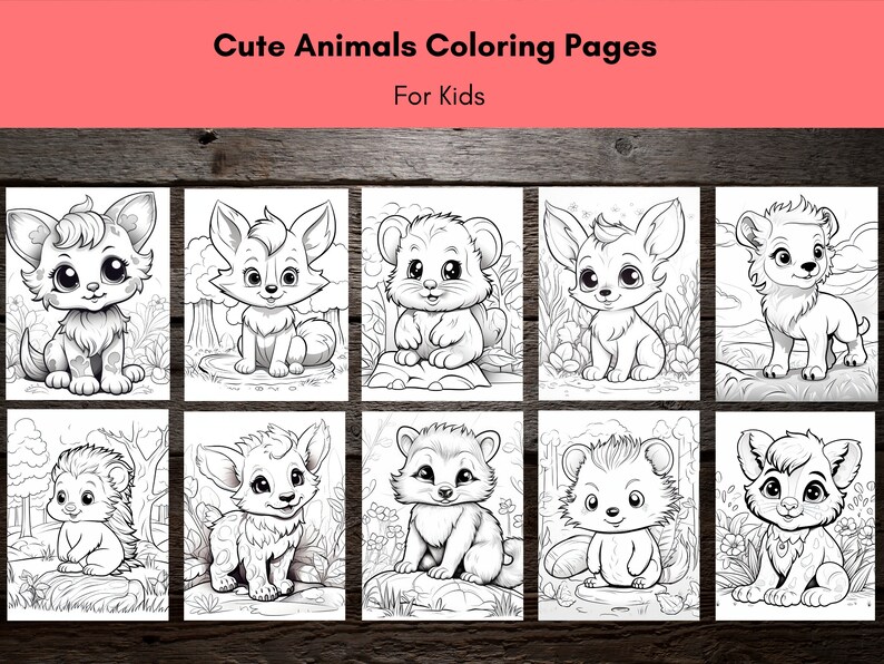 32 Adorable Cute Animals Coloring Pages for Kids | Digital Download ...
