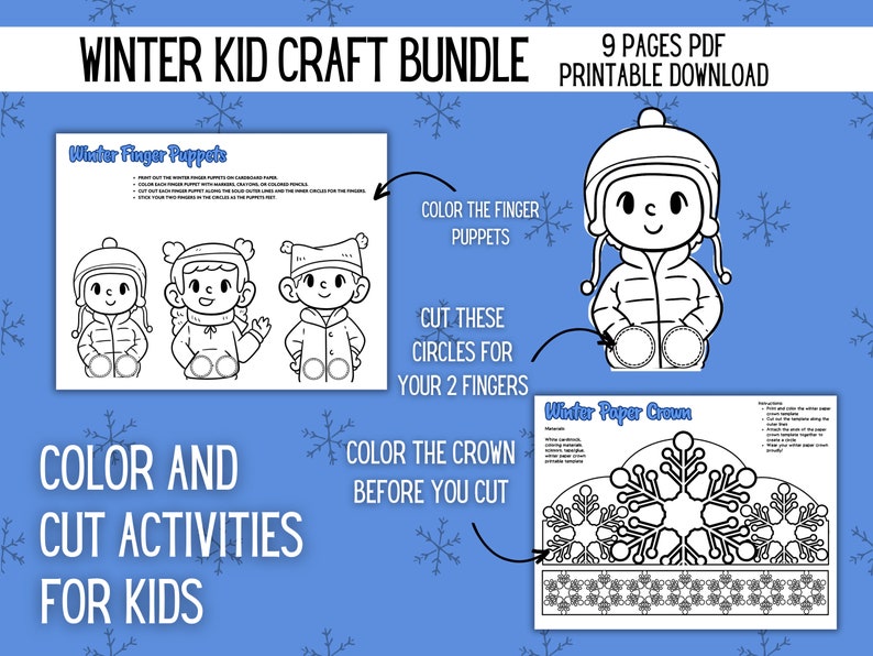 Winter Kid Craft Bundle Kids Coloring Pages Kids Activity Pages Color ...