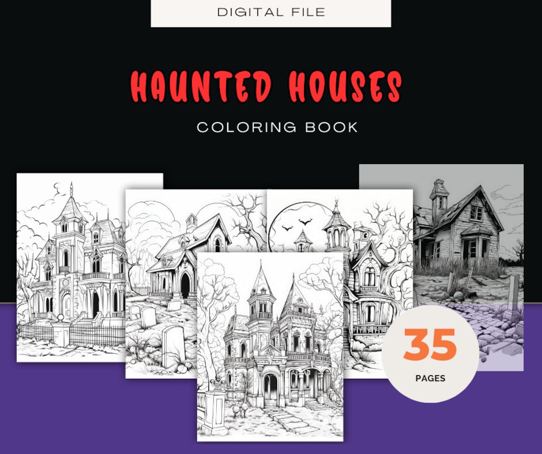 Haunted Houses Coloring Pages for Adults | Halloween Coloring Book ...