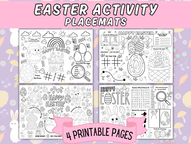 Printable Easter Activity Placemats Coloring Placemats Easter Games ...