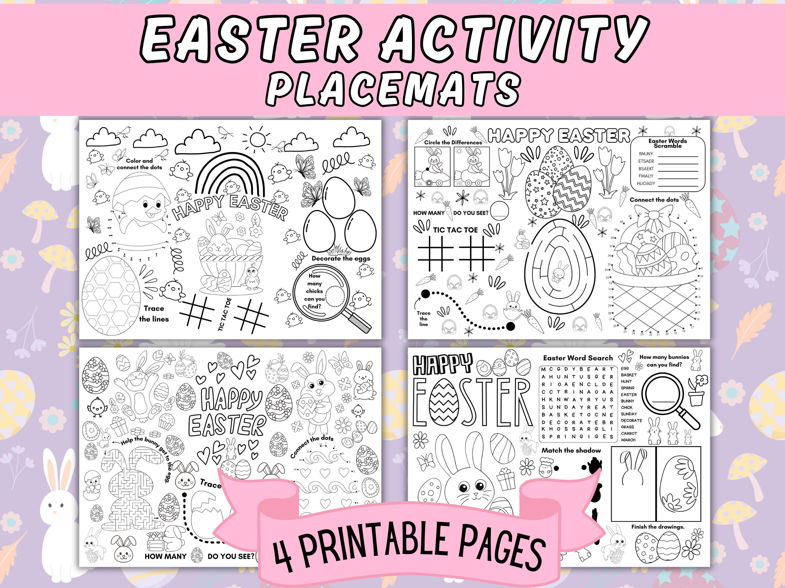 Printable Easter Activity Placemats Coloring Placemats Easter Games ...
