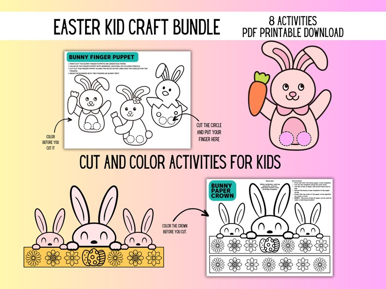 Easter Kid Craft Bundle Color by Number Easter Paper Crown Coloring ...