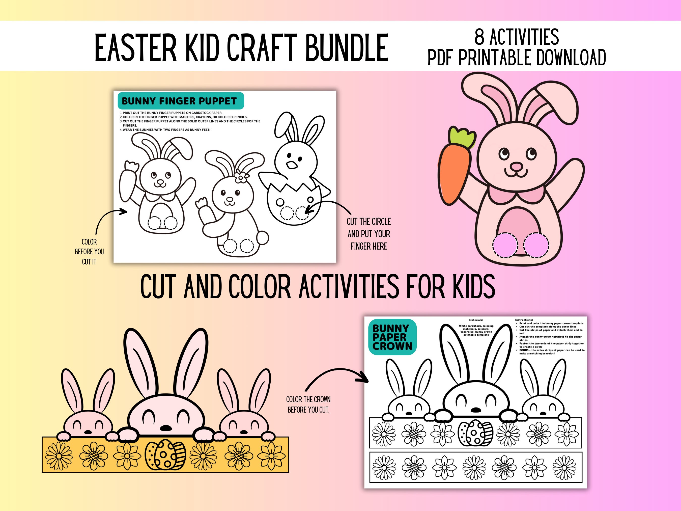 Easter Kid Craft Bundle Color by Number Easter Paper Crown Coloring ...