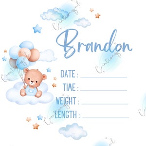 Printable Baby Stats Sublimation Sign | Digital Download | Unique Birth ...