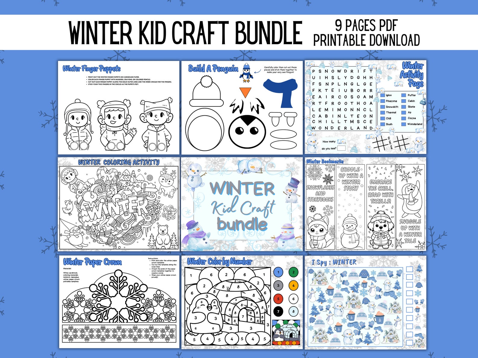Winter Kid Craft Bundle Kids Coloring Pages Kids Activity Pages Color ...