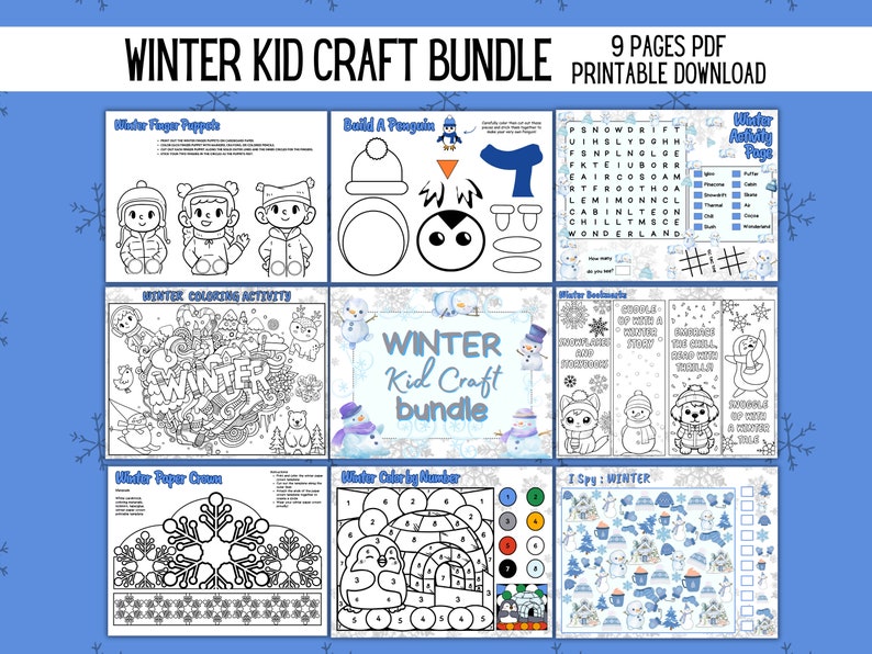Winter Kid Craft Bundle Kids Coloring Pages Kids Activity Pages Color ...