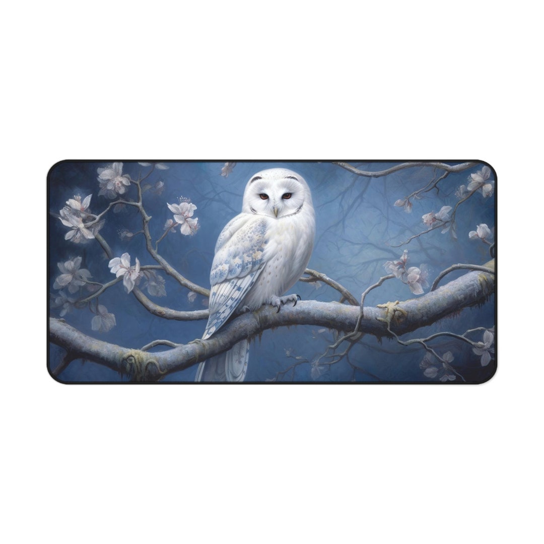 White Owl Desk Mat, Owl Desk Mat, Winter Mousepad, Computer Desk Mat ...
