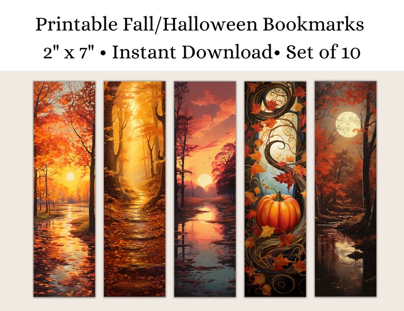 Printable Halloween Bookmarks, Autumn Bookmark Printble, Halloween Fall ...