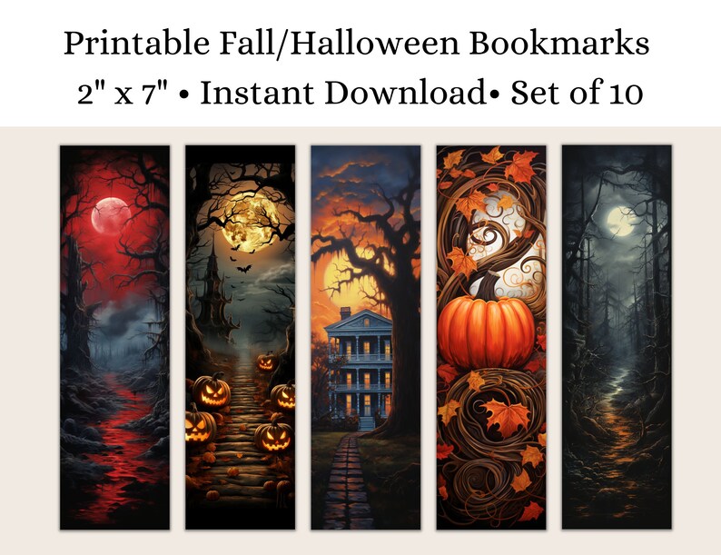 Printable Halloween Bookmarks, Autumn Bookmark Printble, Halloween Fall ...