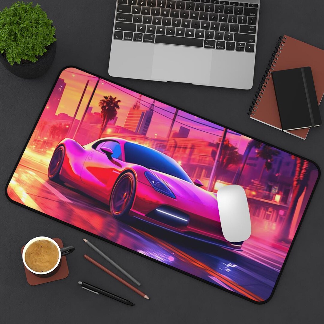 Sports Car Desk Mat, Race Car Desk Mat, Pink Sports Car Desk Mat, Pink ...