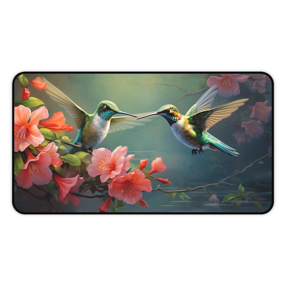 Hummingbird Desk Mat, Bird Desk Mat, Birds and Flowers Desk Mat, Office ...