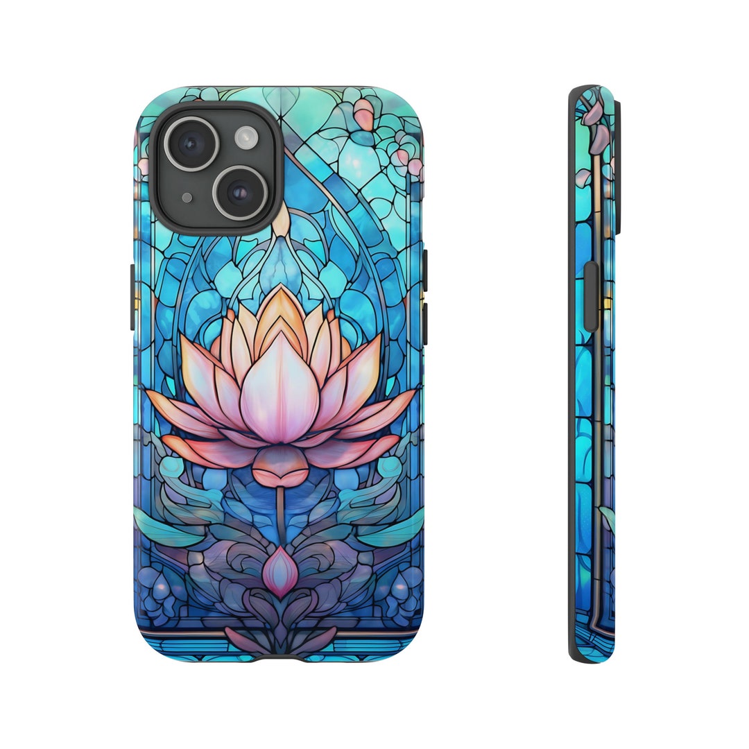 Blue Stained Glass iPhone Case, Stained Glass Lotus Phone Case, Floral ...