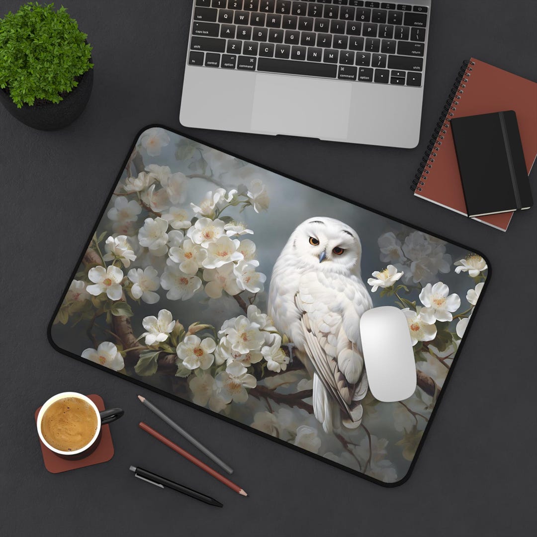 White Owl Desk Mat, Owl Desk Mat, Bird Desk Mat, Desk Mat With Owl ...
