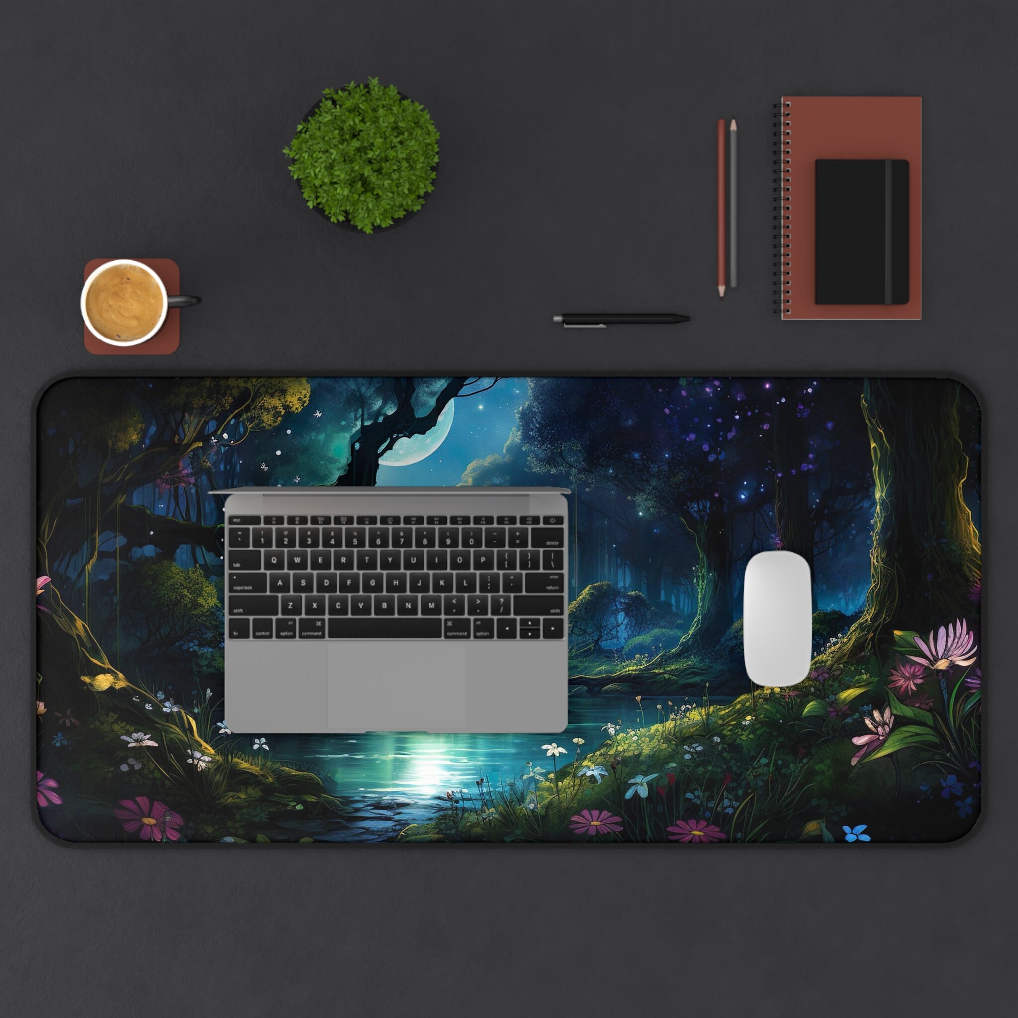 Moonlit Forest Desk Mat, Moon Desk Mat, Computer Desk Mat, Gaming Desk ...