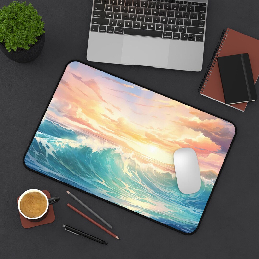 Ocean Wave Desk Mat, Ocean Theme Desk Mat, Computer Desk Mat, Gaming ...