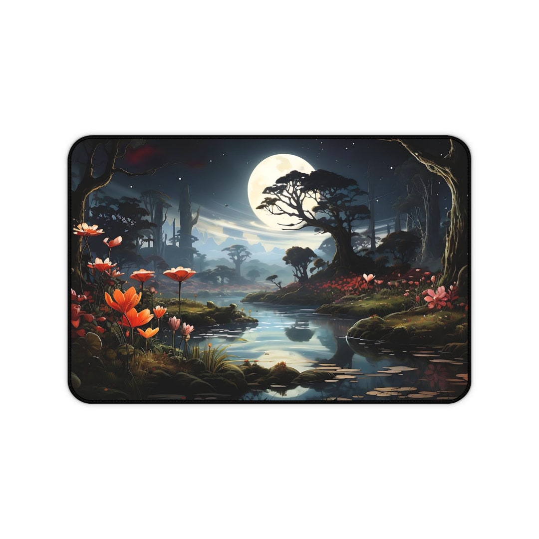 Enchanted Forest Desk Mat, Forest Desk Mat, Full Moon Desk Mat, Fantasy ...