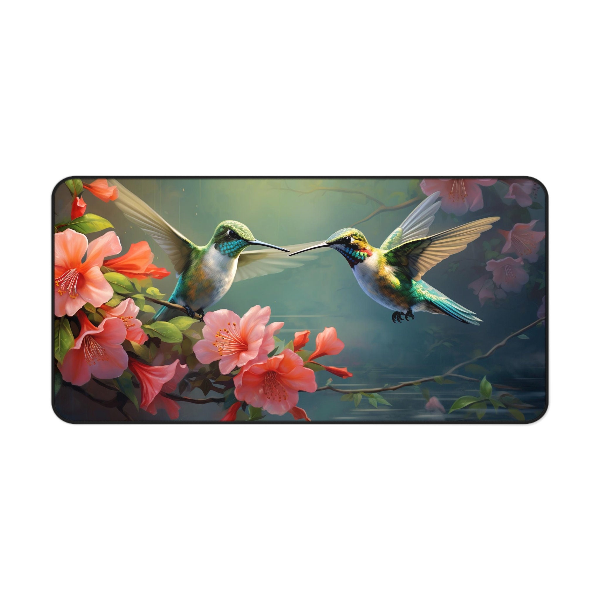 Hummingbird Desk Mat, Bird Desk Mat, Birds and Flowers Desk Mat, Office ...