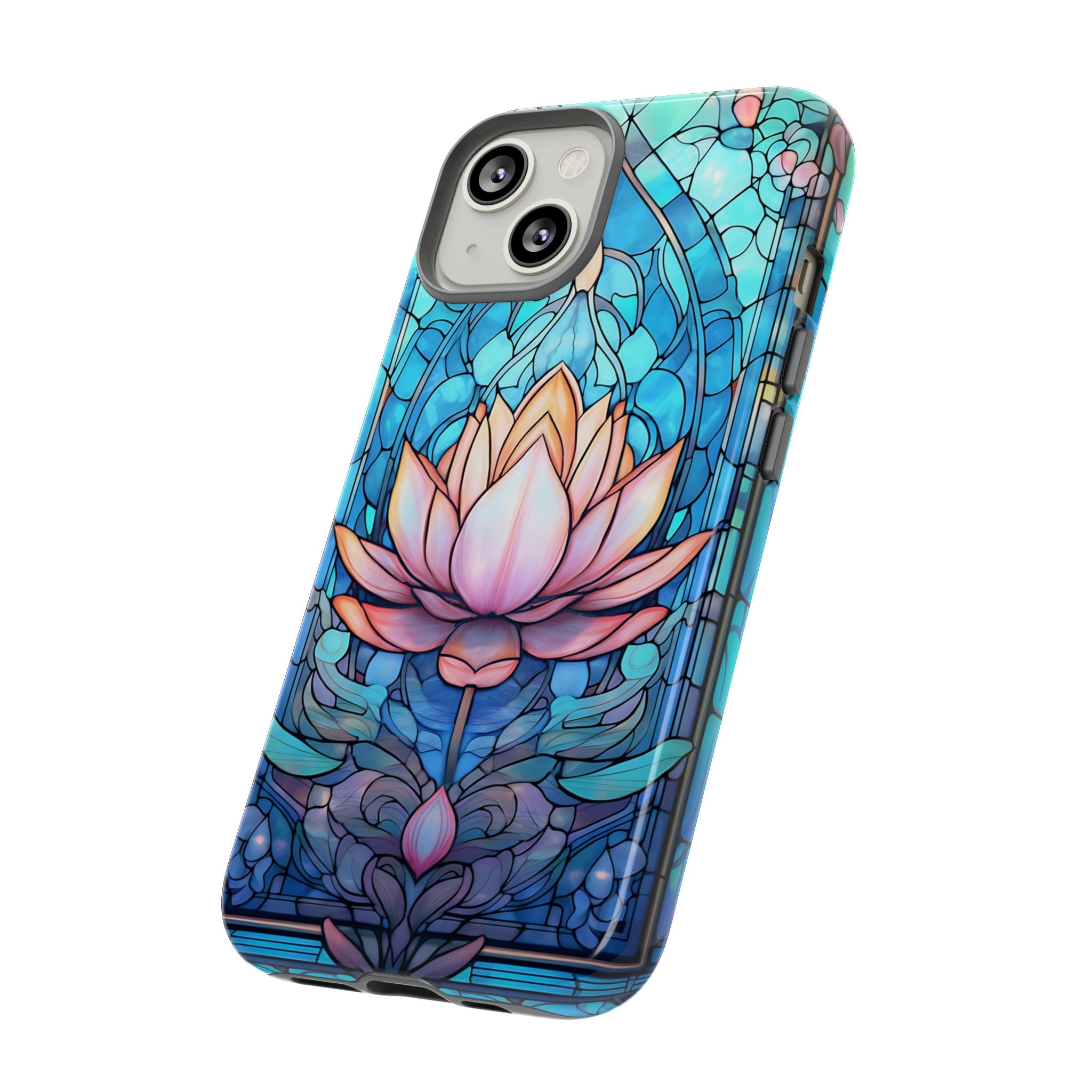 Blue Stained Glass iPhone Case, Stained Glass Lotus Phone Case, Floral ...