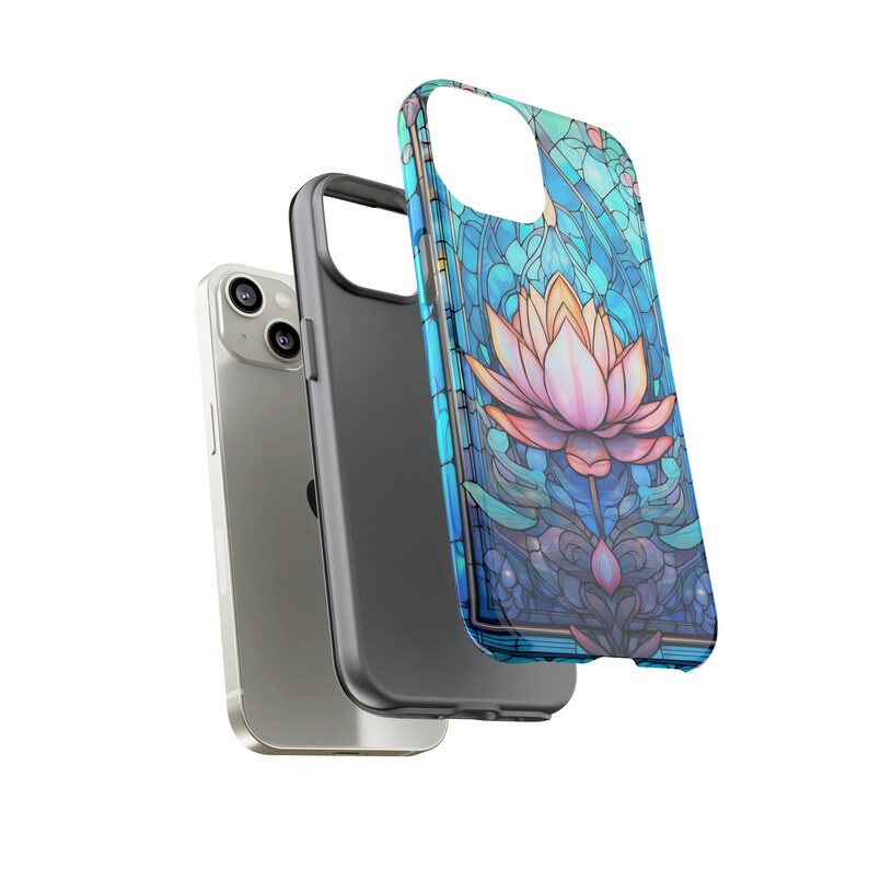 Blue Stained Glass iPhone Case, Stained Glass Lotus Phone Case, Floral ...
