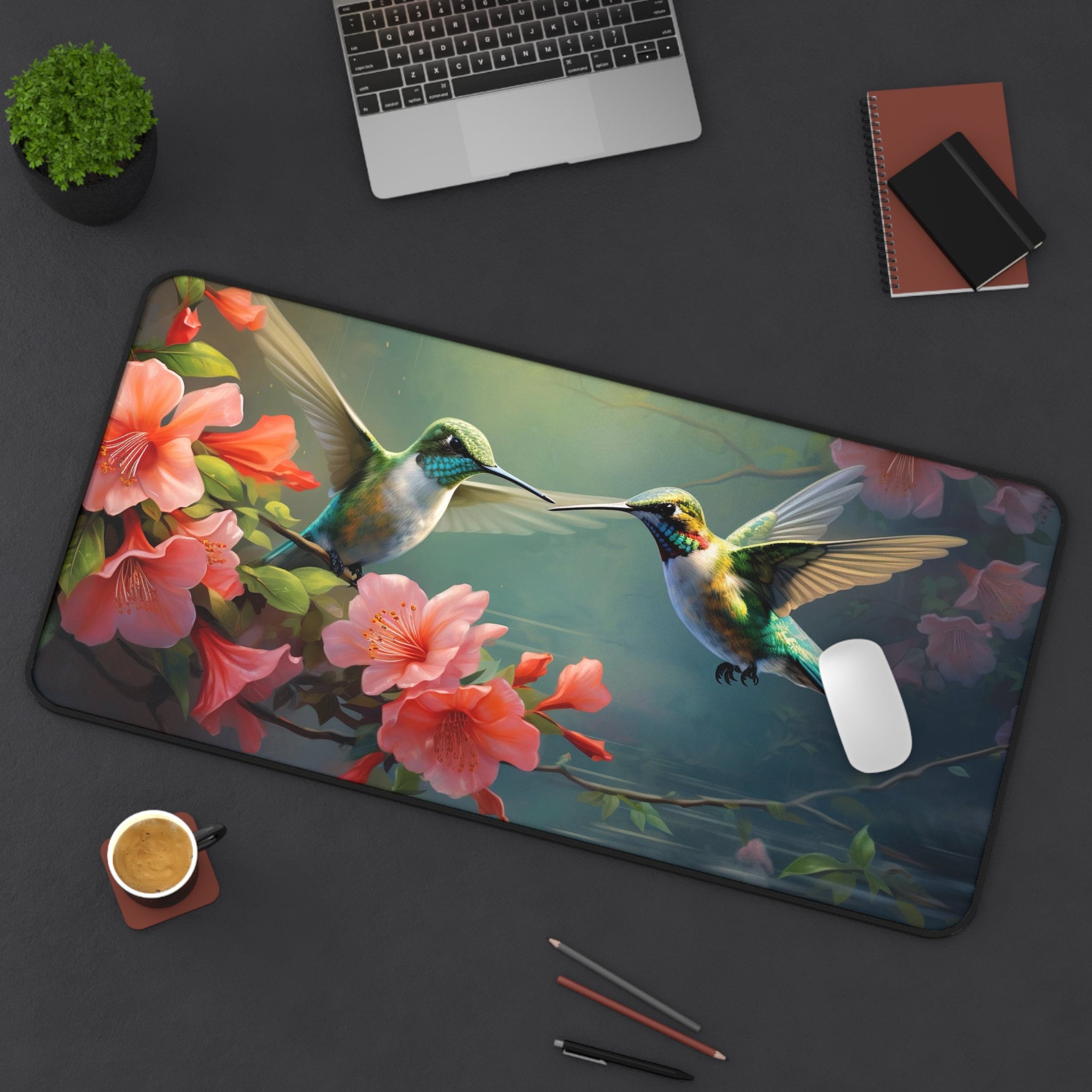 Hummingbird Desk Mat, Bird Desk Mat, Birds and Flowers Desk Mat, Office ...