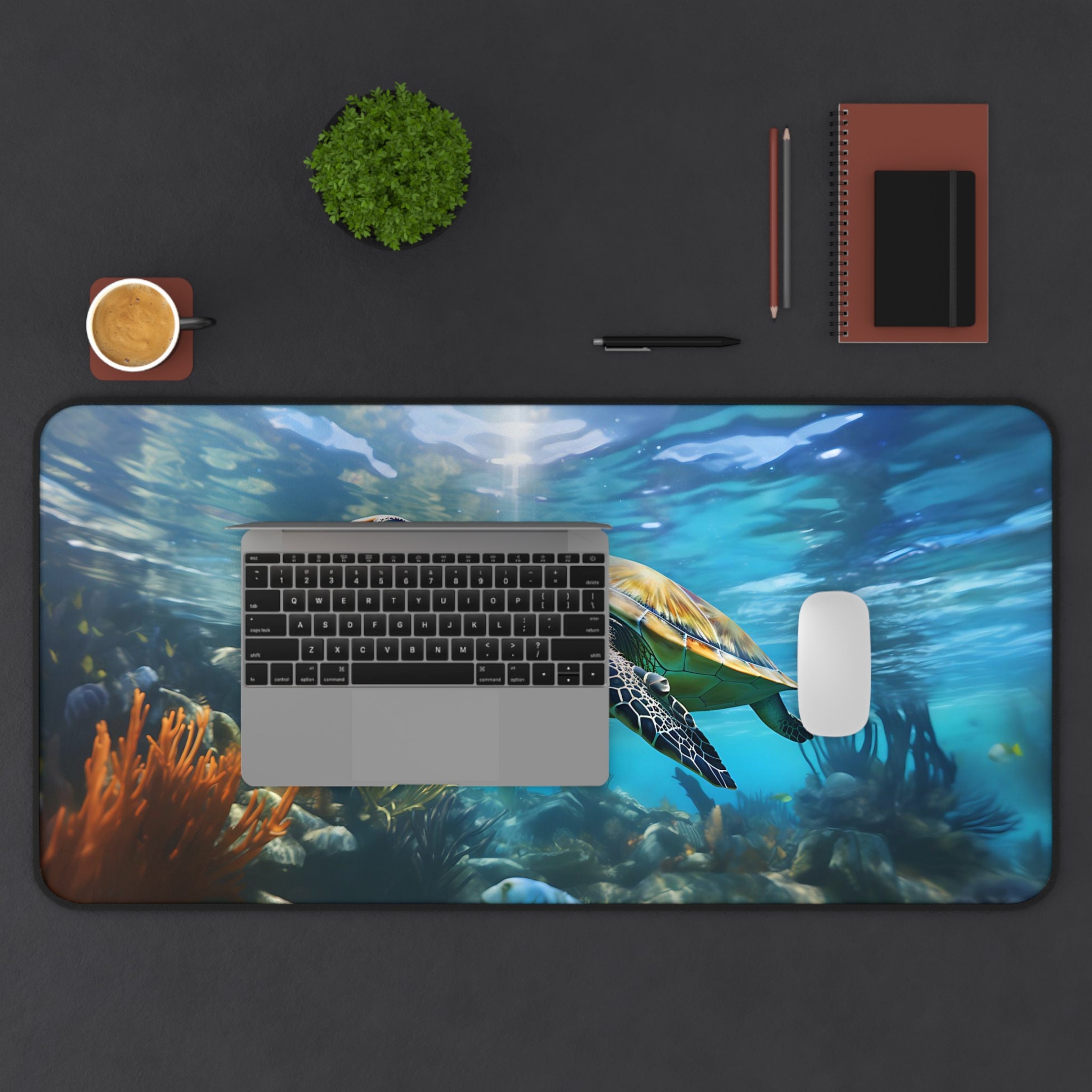Sea Turtle Desk Mat, Ocean Desk Mat, Blue Desk, Computer Desk Mat ...